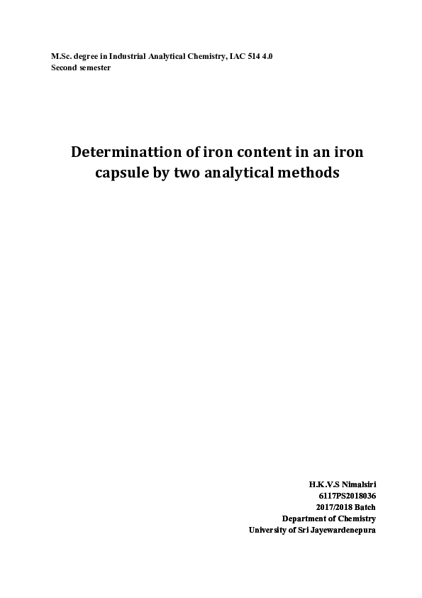 (DOC) Determination of iron content in an iron capsule by two analytical methods