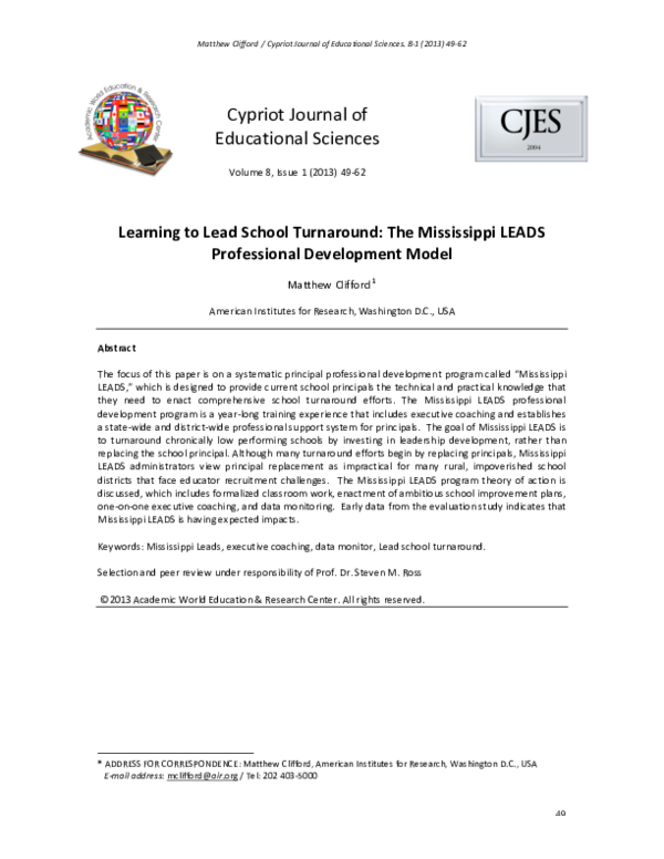 (PDF) Learning to Lead School Turnaround: The Mississippi LEADS ...