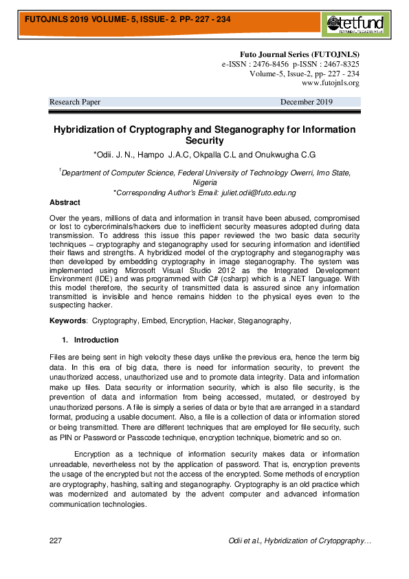 (PDF) Hybridization of Cryptography and Steganography for Information ...