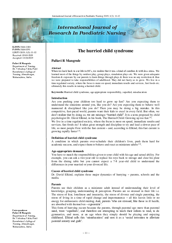(PDF) The Hurried Child Syndrome