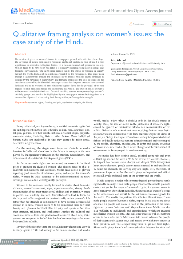 (PDF) Qualitative Framing Analysis on Women's Issues: The Case Study of ...