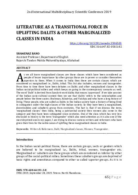 (PDF) LITERATURE AS A TRANSITIONAL FORCE IN UPLIFTING DALITS & OTHER ...