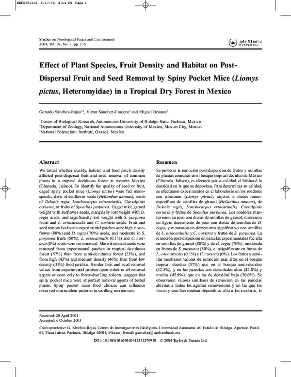 (PDF) 2004 Effect of Plant Species, Fruit Density and Habitat on Post ...