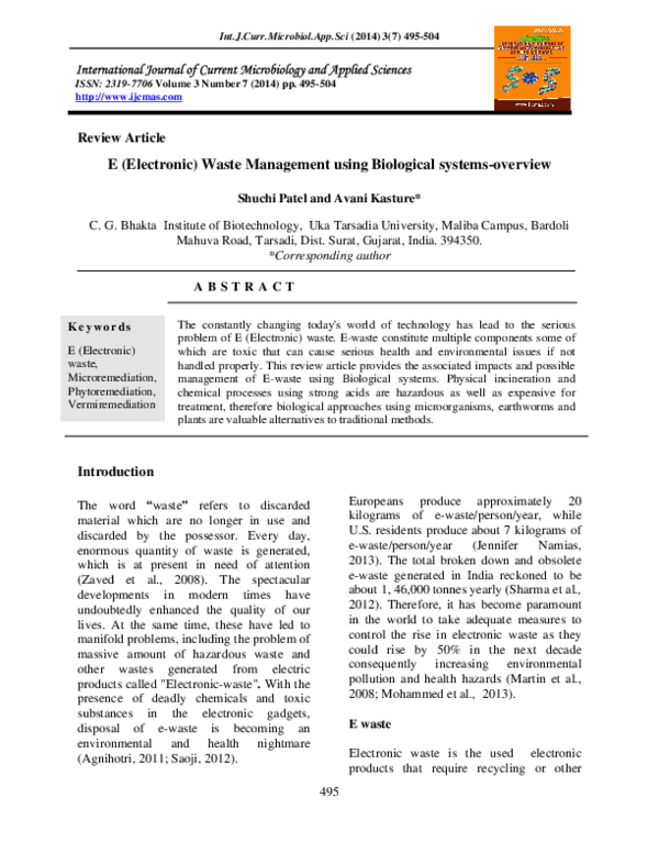 (PDF) Review Article E (Electronic) Waste Management using Biological ...