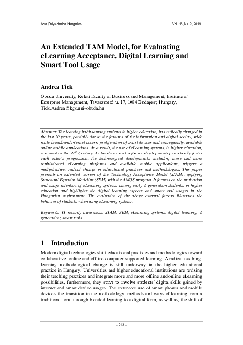 Pdf An Extended Tam Model For Evaluating Elearning Acceptance Digital Learning And Smart