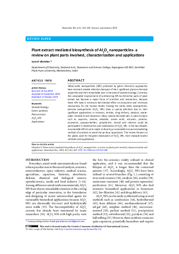 (PDF) Plant extract mediated biosynthesis of Al2O3 nanoparticles- a review on plant parts ...
