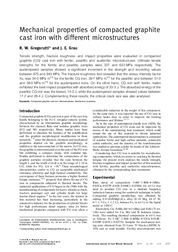 (PDF) Mechanical properties of compacted graphite cast iron with ...