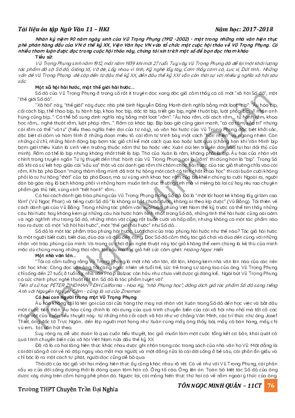 (PDF) Ngữ Văn 11 - Ôn Thi HKI - Hạnh phúc của một tang gia (Vũ Trọng Phụng) - TƯ LIỆU VÀ NHẬN ĐỊNH