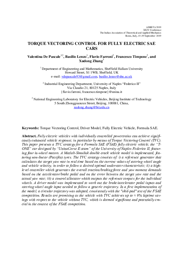 (PDF) TORQUE VECTORING CONTROL FOR FULLY ELECTRIC SAE CARS