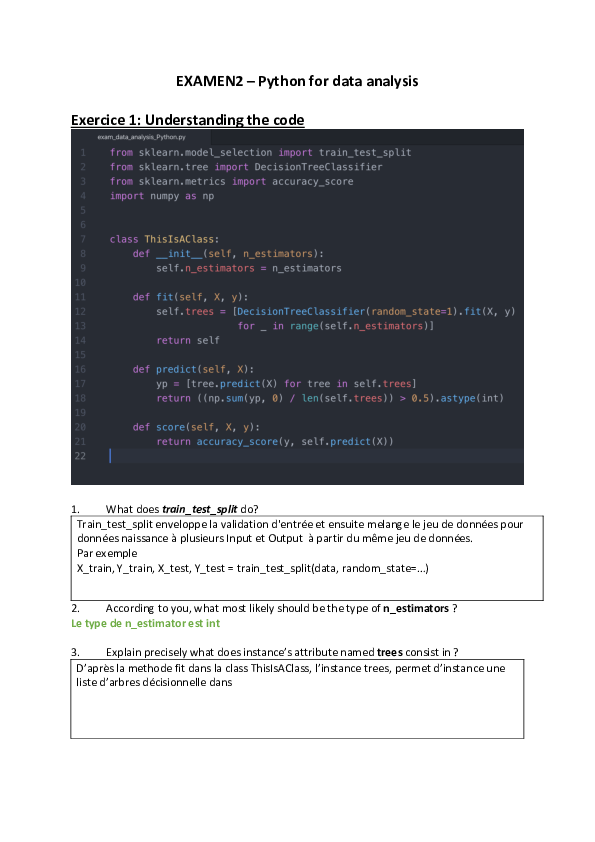 (PDF) EXAMEN2 -Python for data analysis Exercice 1: Understanding the code