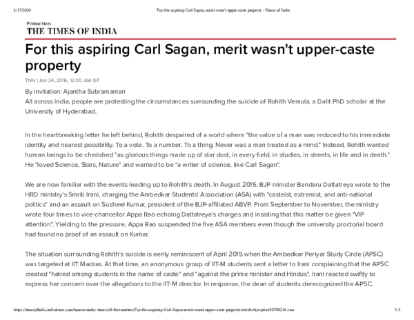 (PDF) For this aspiring Carl Sagan, merit wasn't upper caste property ...