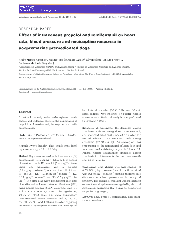 (PDF) Effect of intravenous propofol and remifentanil on heart rate, blood pressure and ...