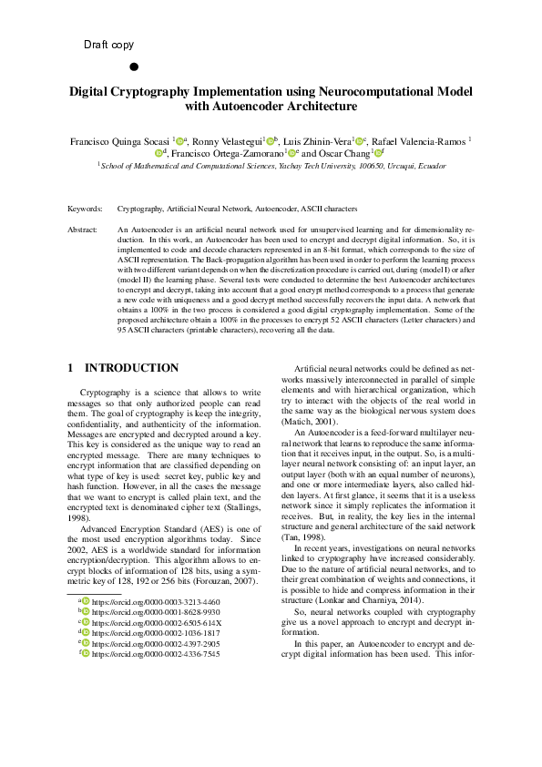 Pdf Digital Cryptography Implementation Using Neurocomputational Model With Autoencoder
