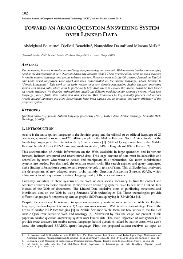 (PDF) Toward an Arabic Question Answering System over Linked Data
