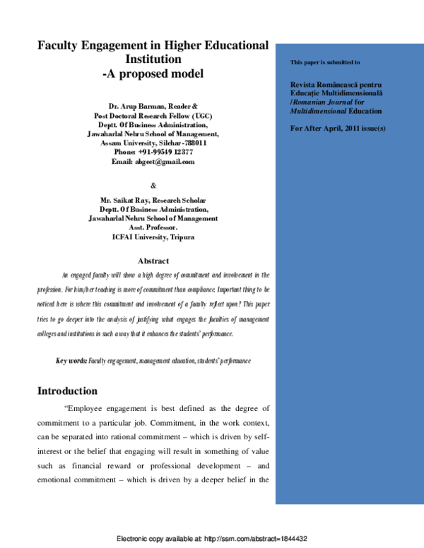 (PDF) 1. Faculty Engagement in Higher Educational Institution -A ...