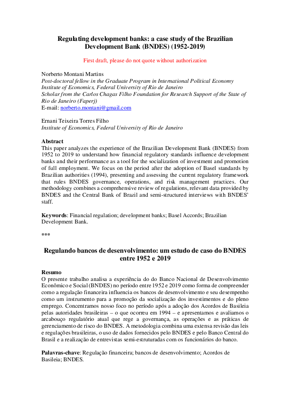 (PDF) Regulating development banks: a case study of the Brazilian ...