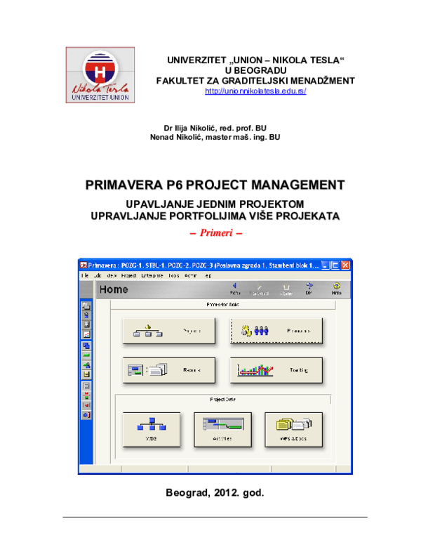 (PDF) Primavera P6 Project Management - Primeri upravljanja sa jednim ...