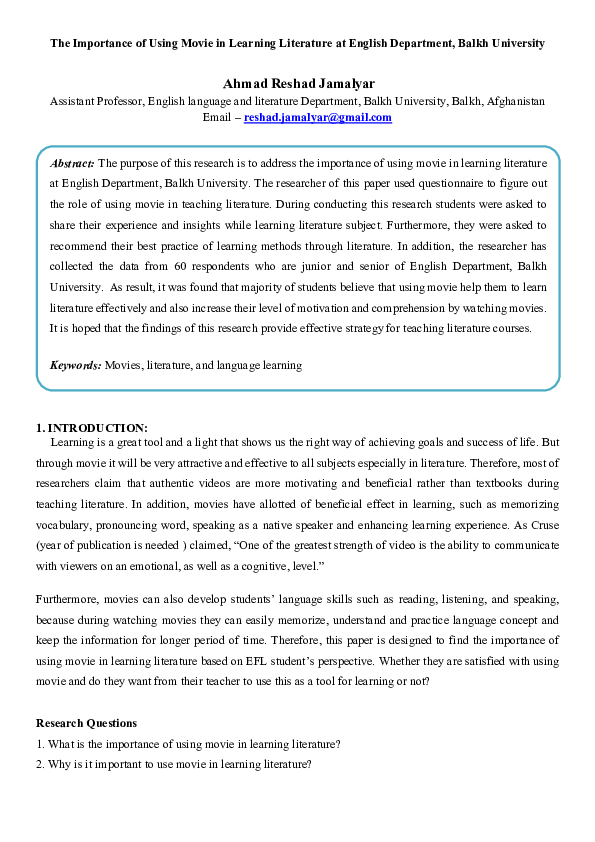 (PDF) The Importance of Using Movie in Learning