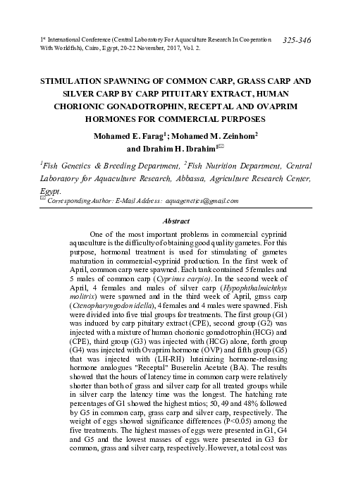 (PDF) STIMULATION SPAWNING OF COMMON CARP, GRASS CARP AND SILVER CARP ...