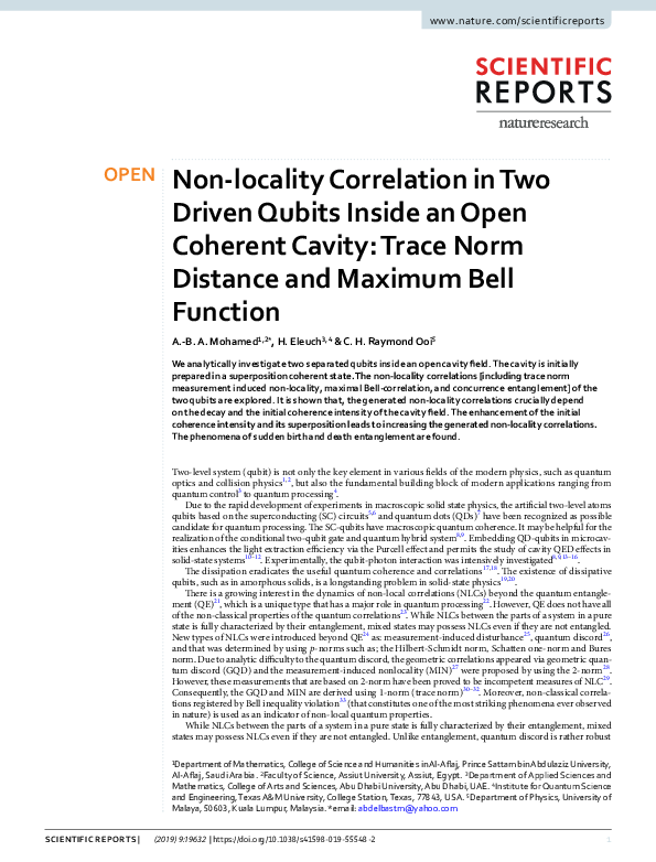 (PDF) non-locality correlation in two Driven Qubits inside an open ...