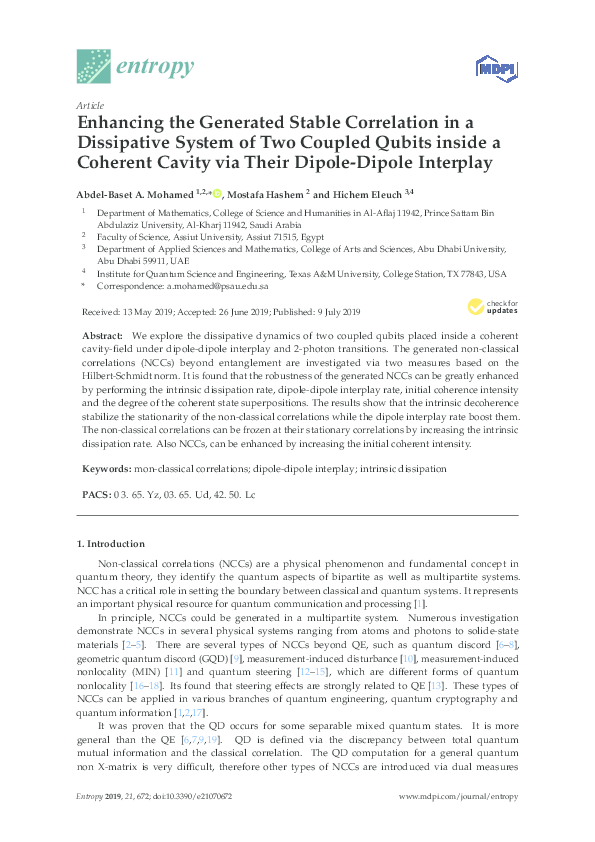 (PDF) Enhancing the Generated Stable Correlation in a Dissipative System of Two Coupled Qubits ...