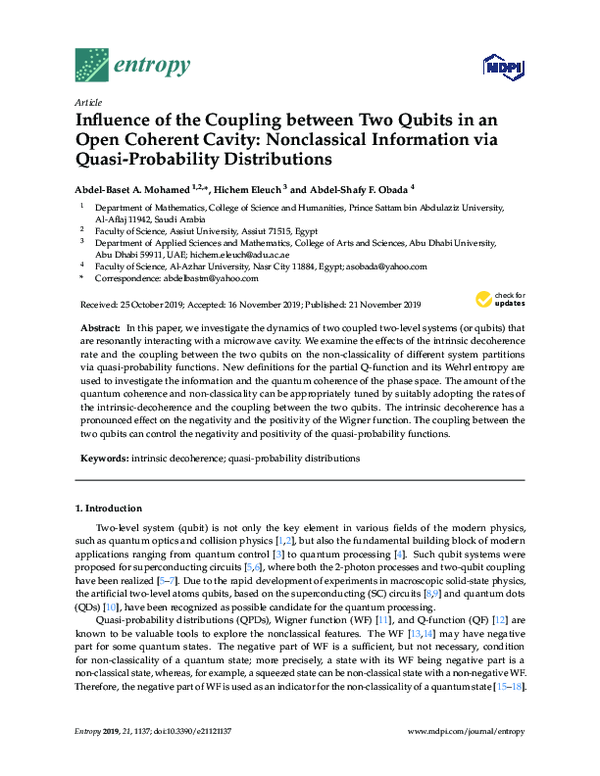(PDF) Influence of the Coupling between Two Qubits in an Open Coherent ...