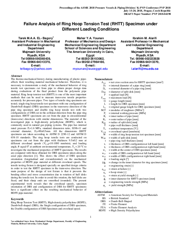 (PDF) Failure Analysis of Ring Hoop Tension Test (RHTT) Specimen under ...