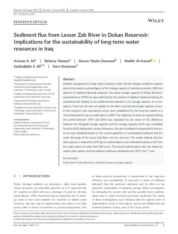 (PDF) Sediment flux from Lesser Zab River in Dokan Reservoir ...