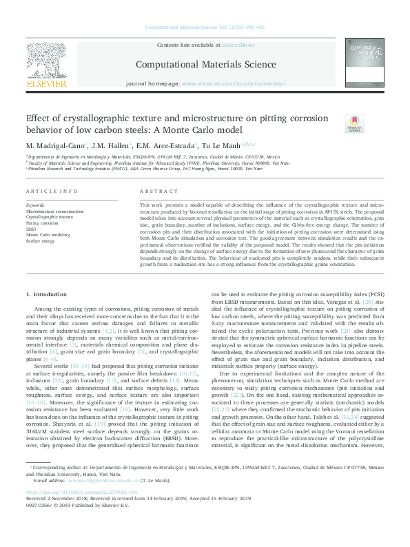 (PDF) Effect of crystallographic texture and microstructure on pitting corrosion behavior of low ...