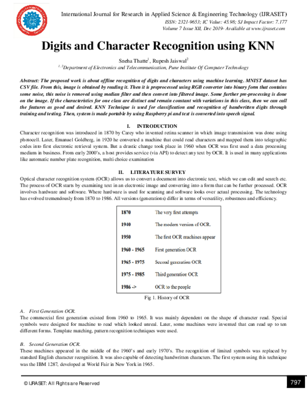 Pdf Digits And Character Recognition Using Knn