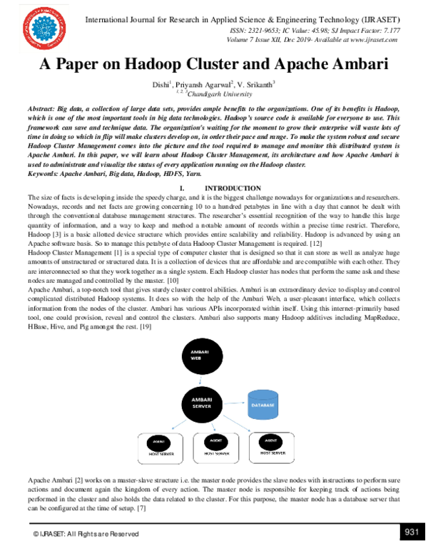 (PDF) A Paper on Hadoop Cluster and Apache Ambari