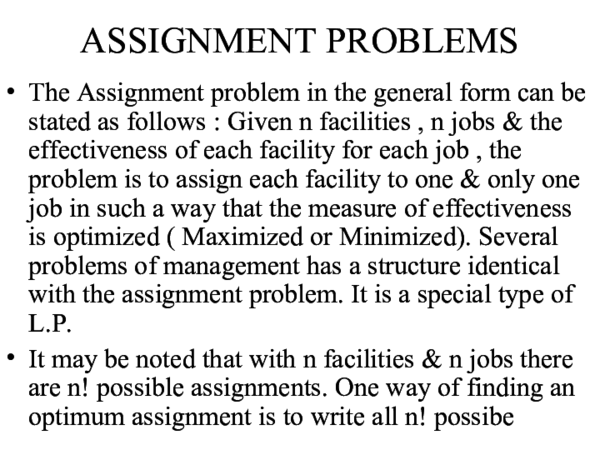 (PPT) ASSIGNMENT PROBLEMS