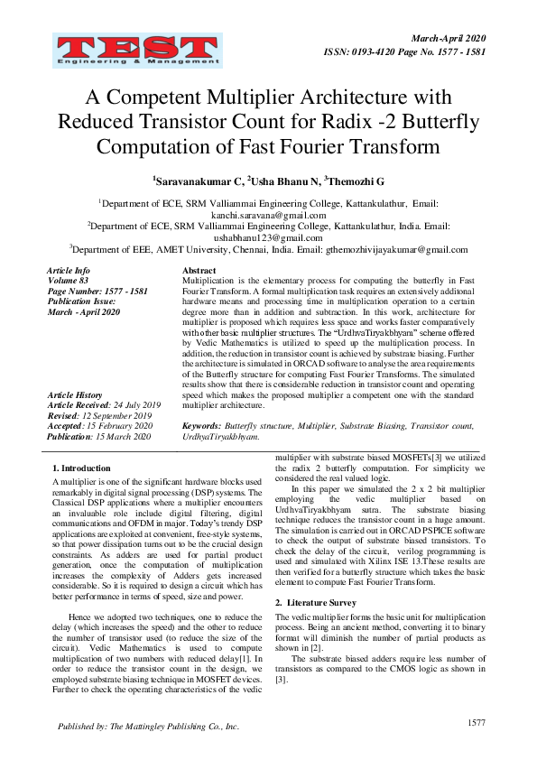 Pdf Efficient Radix 2 Fft Multiplier Design