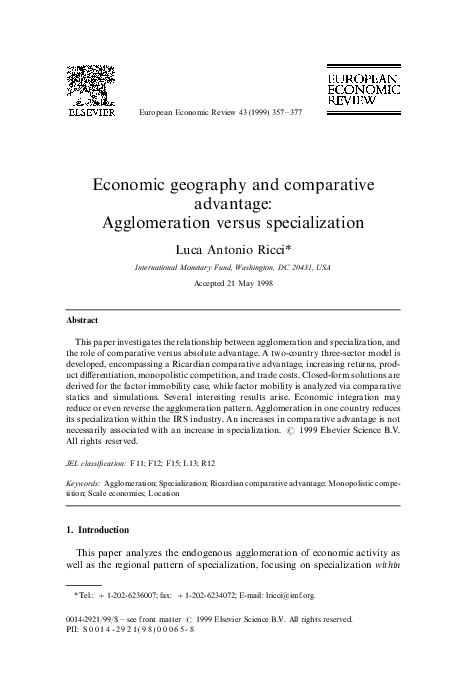 (PDF) Economic geography and comparative advantage: Agglomeration ...