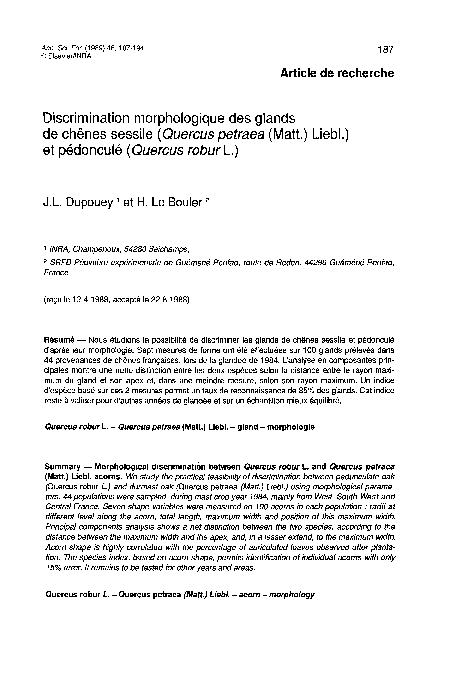 (PDF) Discrimination morphologique des glands de chênes sessile ...