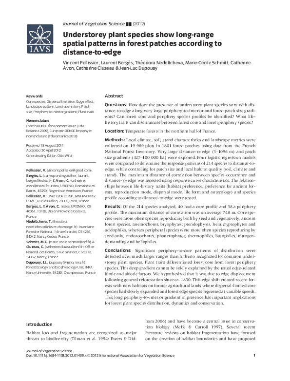 (PDF) Understorey plant species show long-range spatial patterns in forest patches according to ...