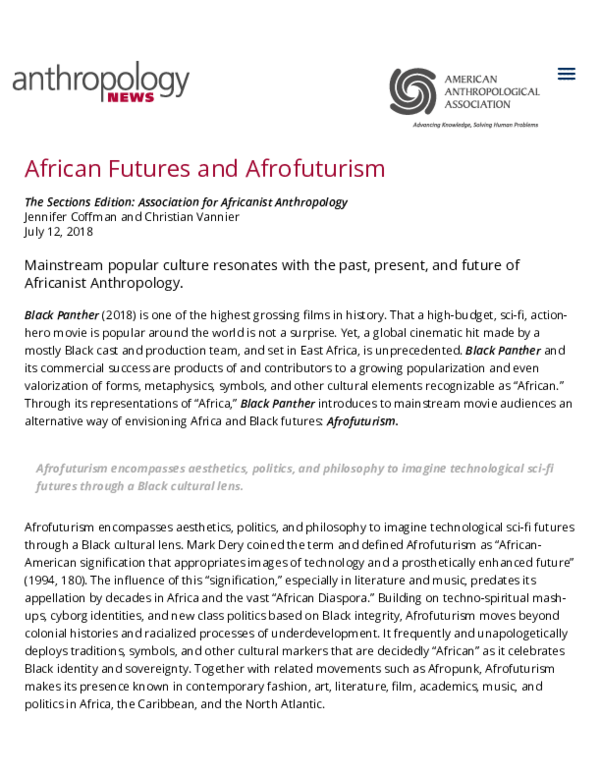 (PDF) African Futures and Afrofuturism The Sections Edition ...