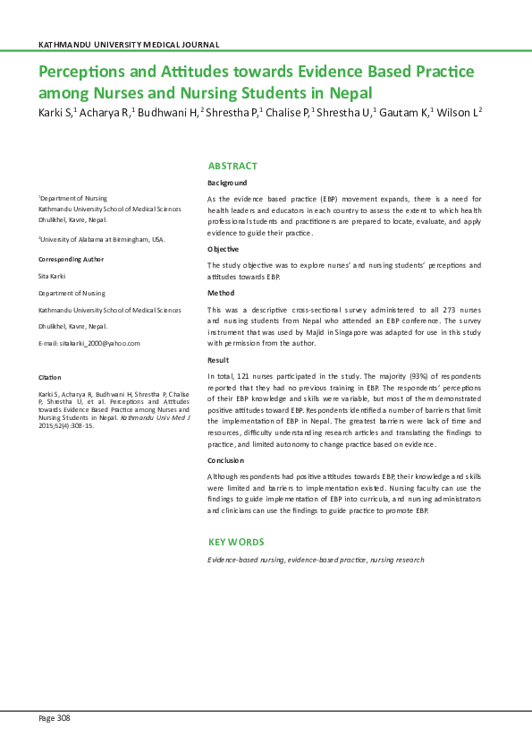 (PDF) . Perceptions and Attitudes towards Evidence Based P