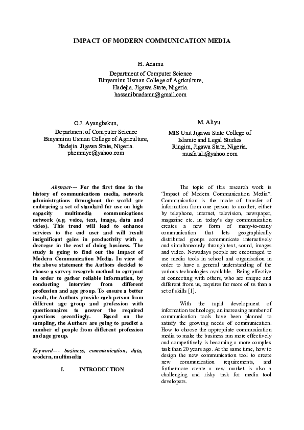 (DOC) IMPACT OF MODERN COMMUNICATION MEDIA