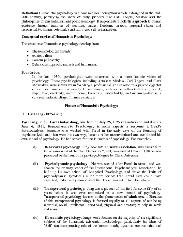 (DOC) Humanistic Psychology assignment