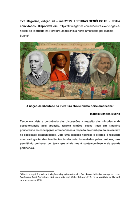 (PDF) A noção de liberdade na literatura abolicionista norte-americana