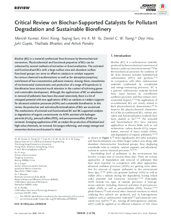 (PDF) Critical Review on Biochar-Supported Catalysts for Pollutant ...