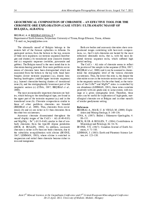 (PDF) GEOCHEMICAL COMPOSITION OF CHROMITE -AN EFECTIVE TOOL FOR THE CHROMITE ORE EXPLORATION ...