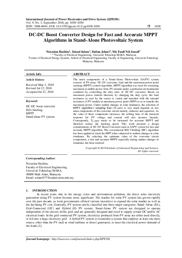 Pdf Dc Dc Boost Converter Design For Fast And Accurate Mppt Algorithms In Stand Alone