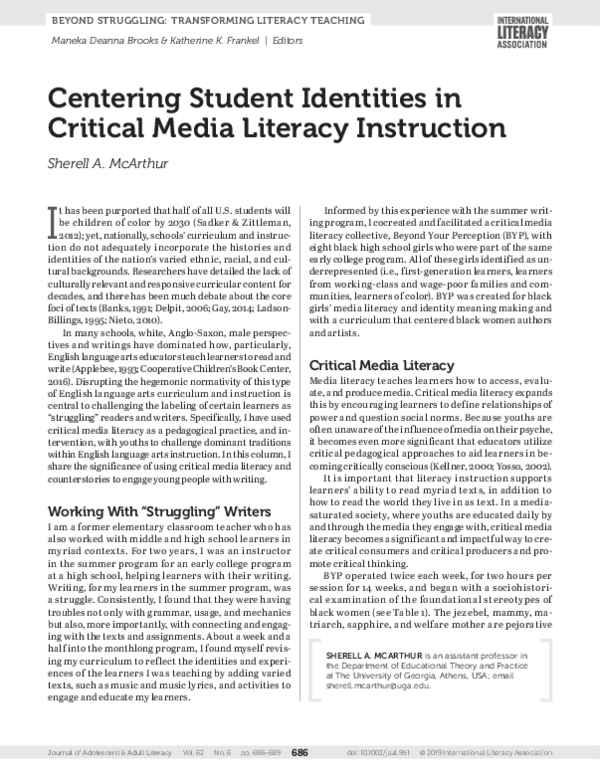 (PDF) Centering Student Identities in Critical Media Literacy Instruction