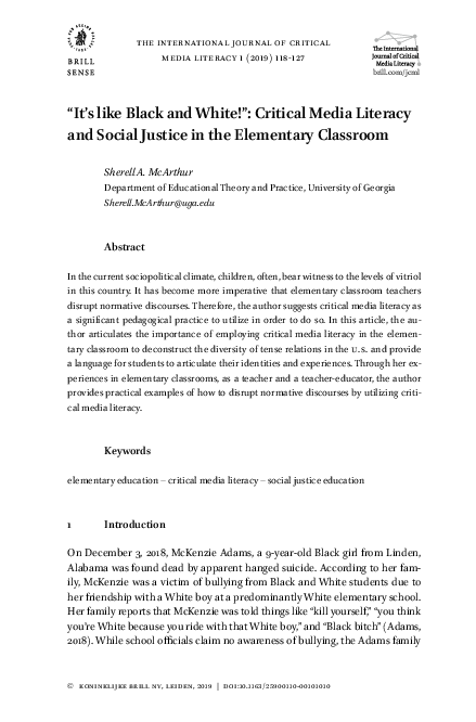 (PDF) "It's like Black and White!": Critical Media Literacy and Social ...