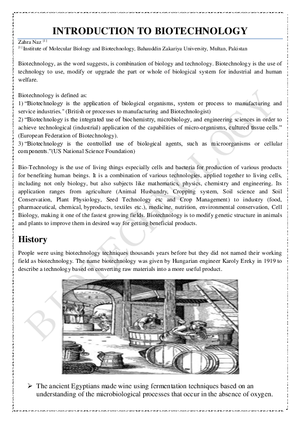 (PDF) INTRODUCTION TO BIOTECHNOLOGY