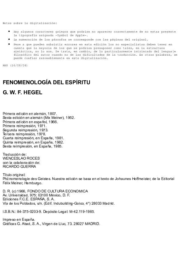 (PDF) G.W.F. HEGEL - Fenomenología del espíritu