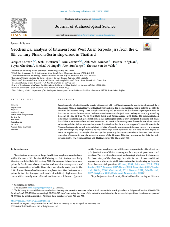 (PDF) Geochemical analysis of bitumen from West Asian torpedo jars from ...