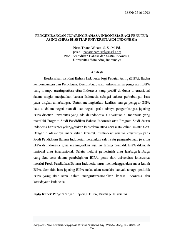 (PDF) PENGEMBANGAN JEJARING BAHASA INDONESIA BAGI PENUTUR ASING (BIPA) DI SETIAP UNIVERSITAS DI ...